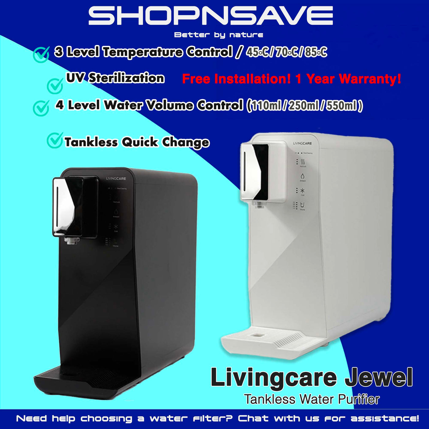 Livingcare Jewel Hot& Ambient Tankless Water Dispenser (Elegant White ...
